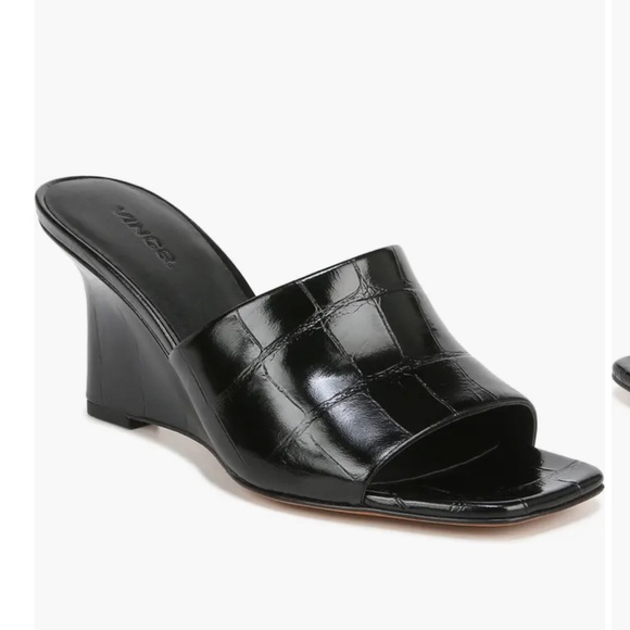 Vince | Shoes | Vince Pia Wedge Slides All Leather Croc Embossed Black ...